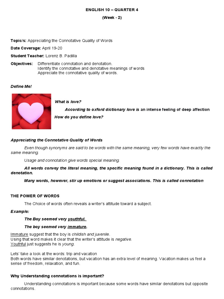 English 10 Week 2 Module | PDF | Feeling | Love