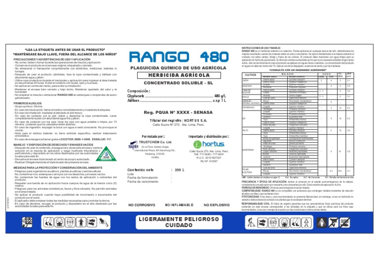 Instrucciones de uso y manejo del herbicida Rango 480 | PDF | Agua ...