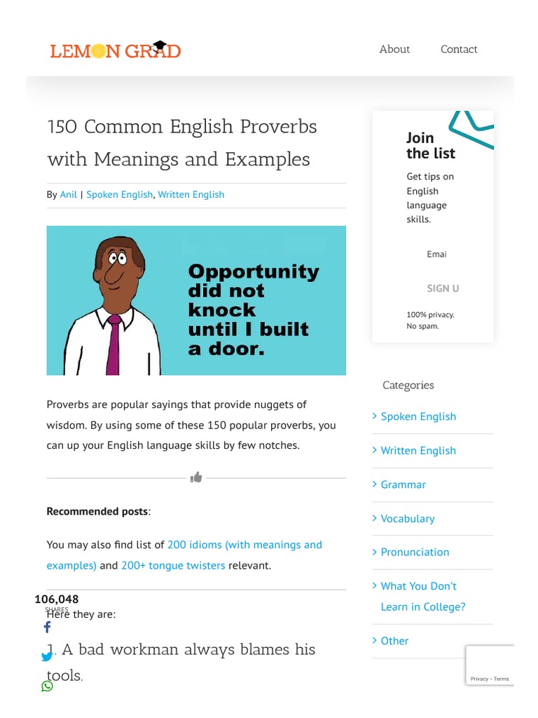 150 Common English Proverbs With Meanings and Examples - Lemon Grad ...