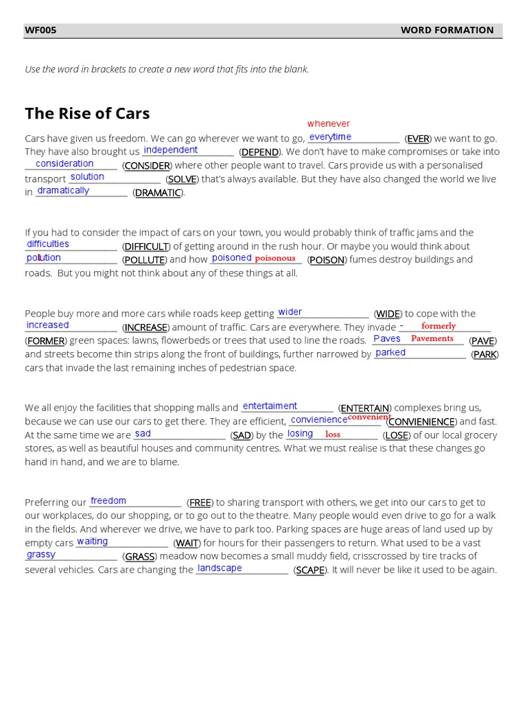Wfold005 Word Formation Rise of Cars | PDF | Road | Traffic
