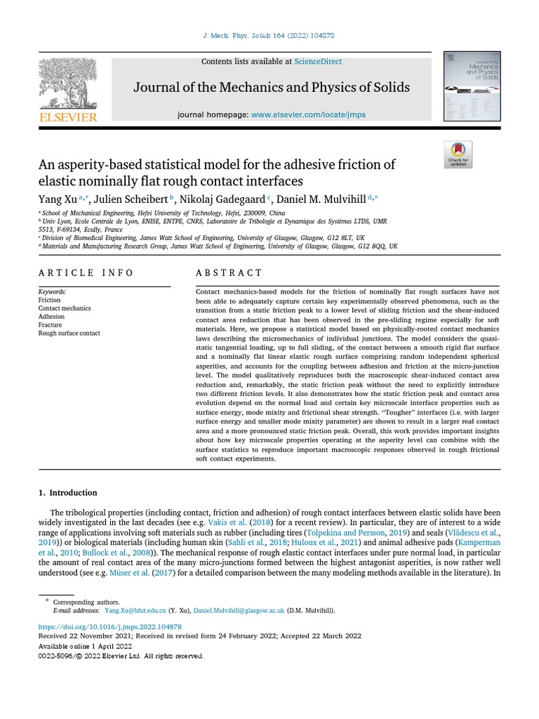 An Asperity Based Statistical Model For The Adhesive Friction Of Elastic Nominally Flat Rough