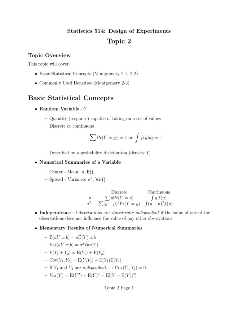 Statistics 514 Design of Experiments Topic 2 Overview | PDF | Bias Of ...