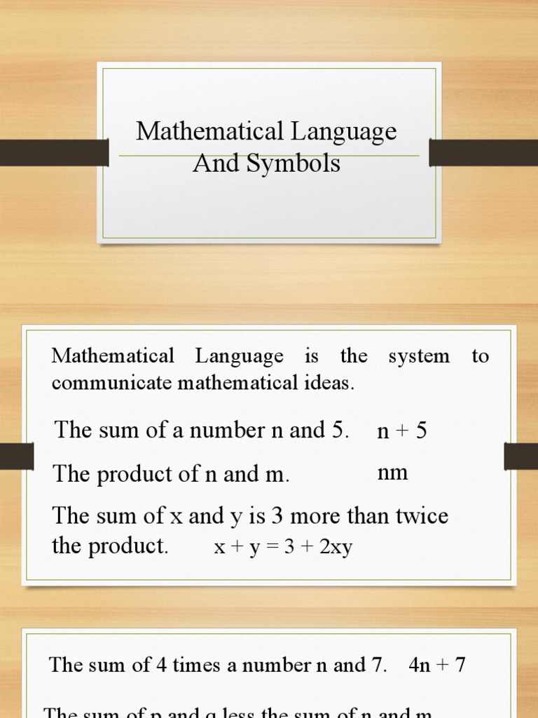 Mathematical Language and Symbols | PDF | Variable (Mathematics) | Bracket