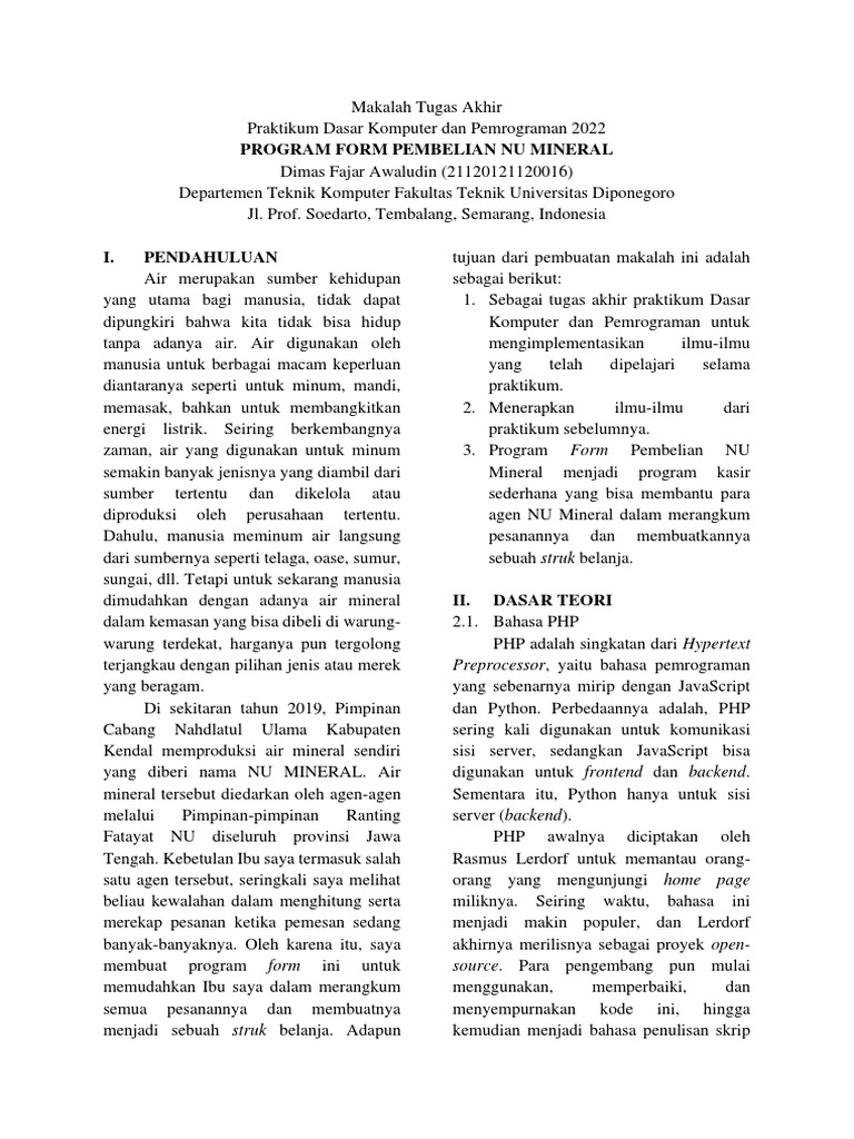Makalah Tugas Akhir Praktikum Dasar Komputer Dan Pemrograman | PDF