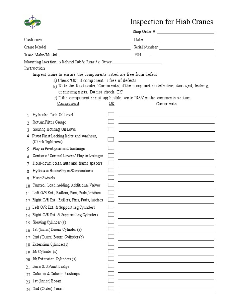 Form Inspection For Hiab Cranes | PDF