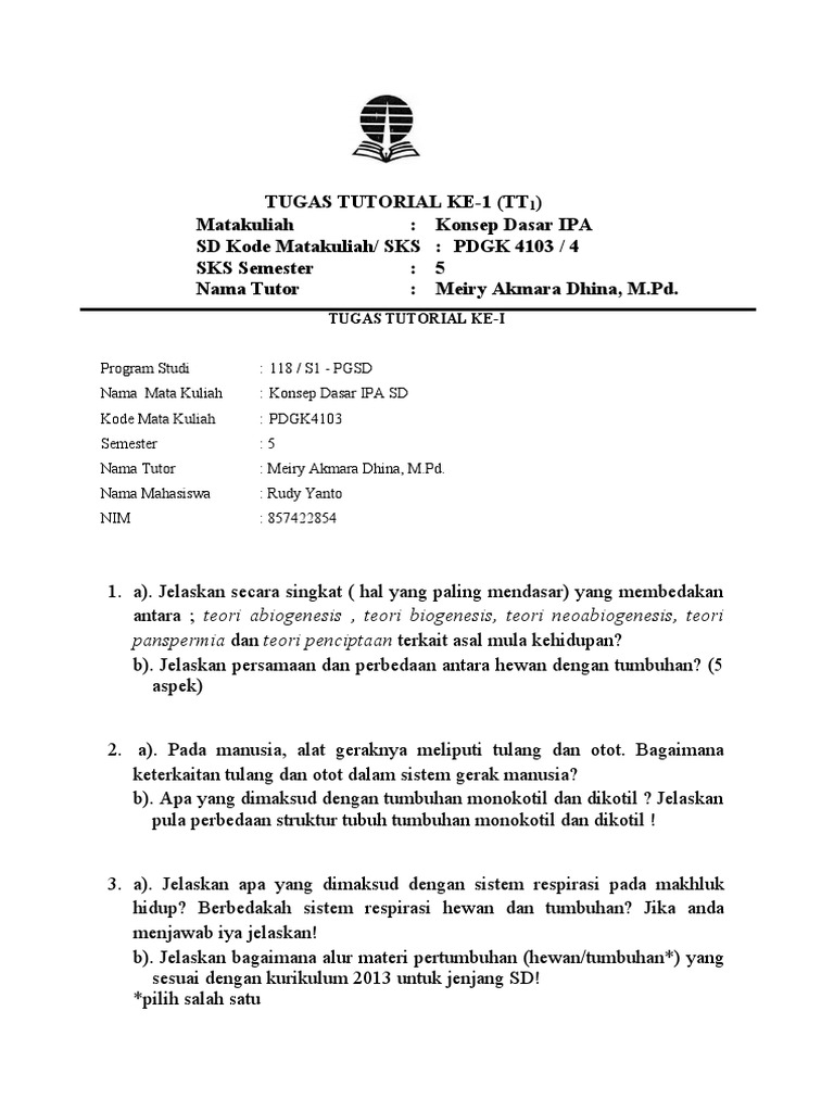 TT1 Konsep Dasar IPA 2021 - Meiry | PDF