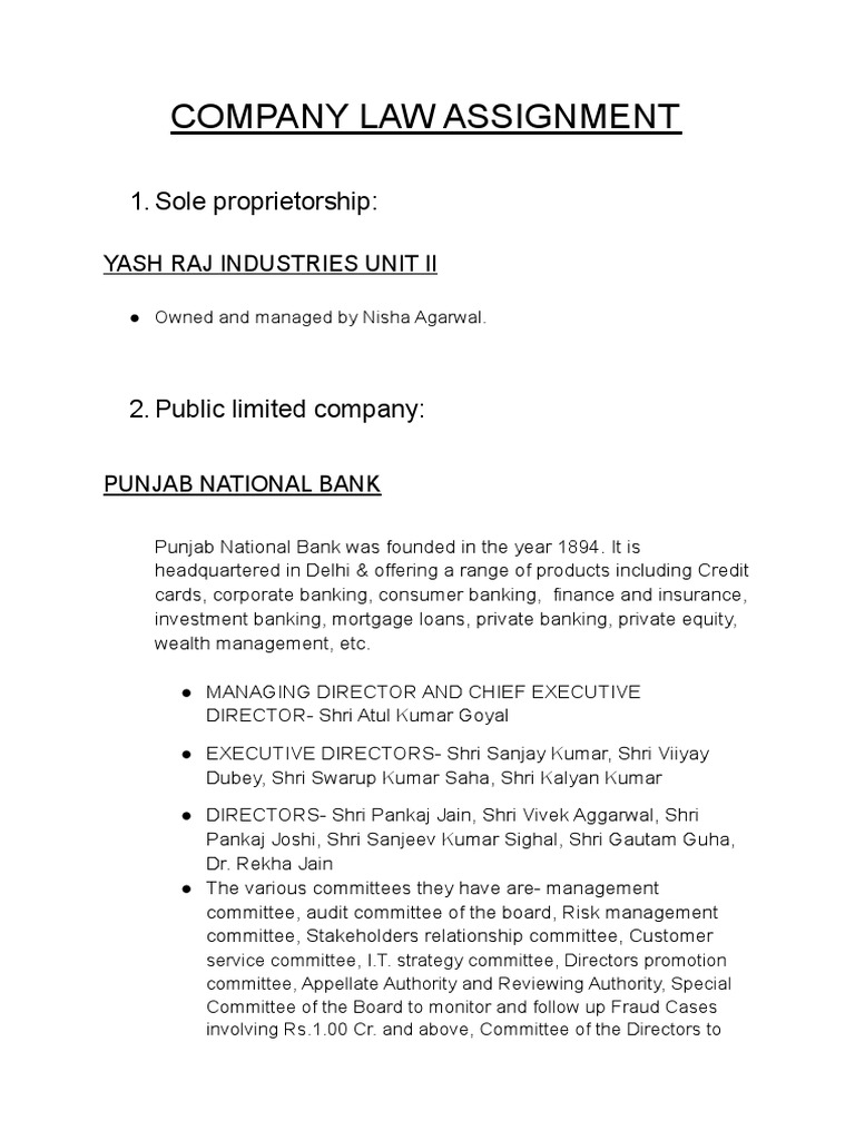Company Law Assignment: 1. Sole Proprietorship | PDF | Business | Economies