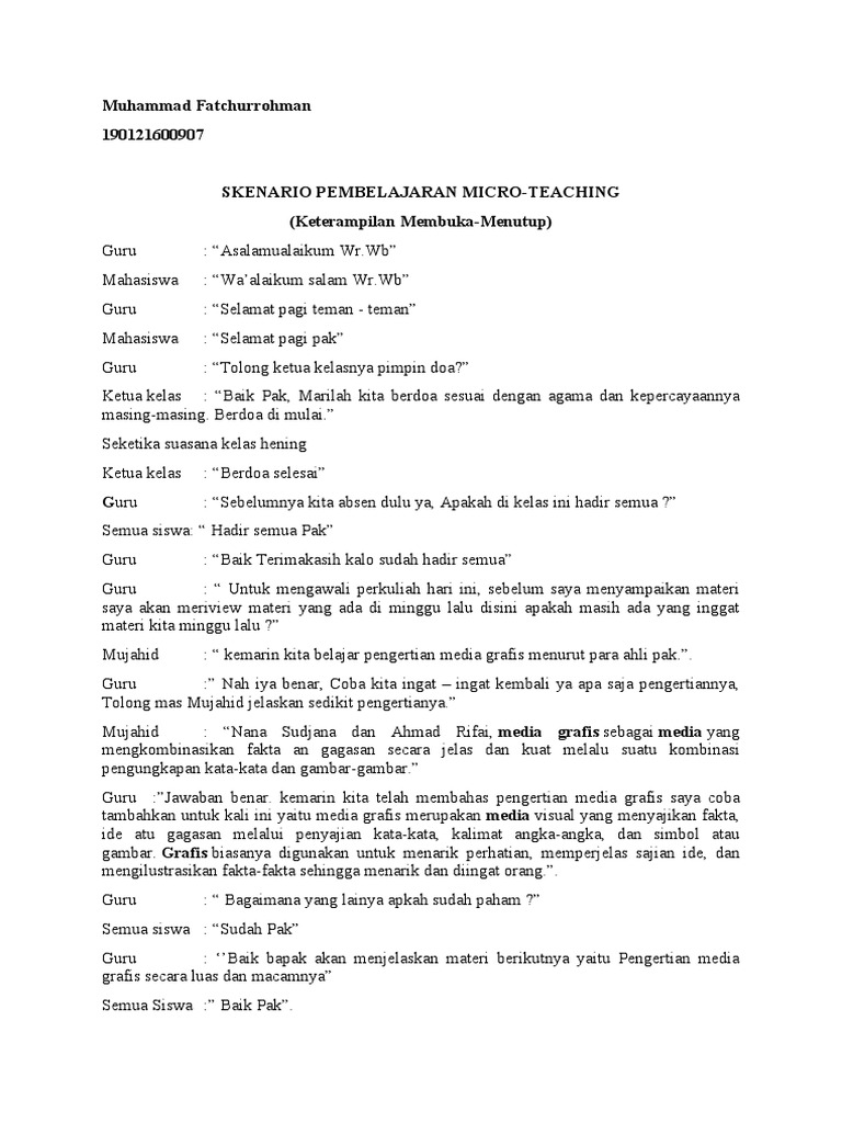 Skenario Microteaching 1 | PDF | Ilmu Sosial | Seni