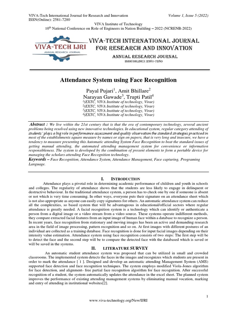 Attendance System Using Face Recognition | PDF | Computing | Computer Science