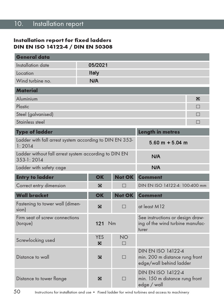 Installation Report: Installation Report For Fixed Ladders DIN EN ISO ...