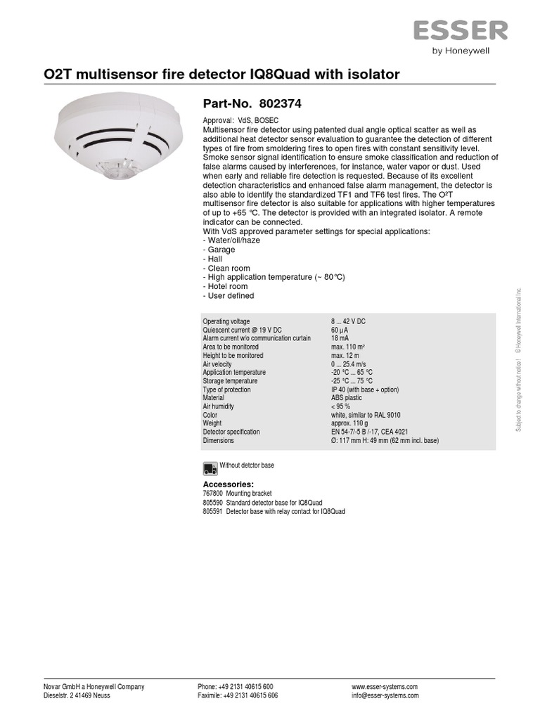 O2T Multisensor Fire Detector IQ8Quad With Isolator: Part-No. 802374 ...