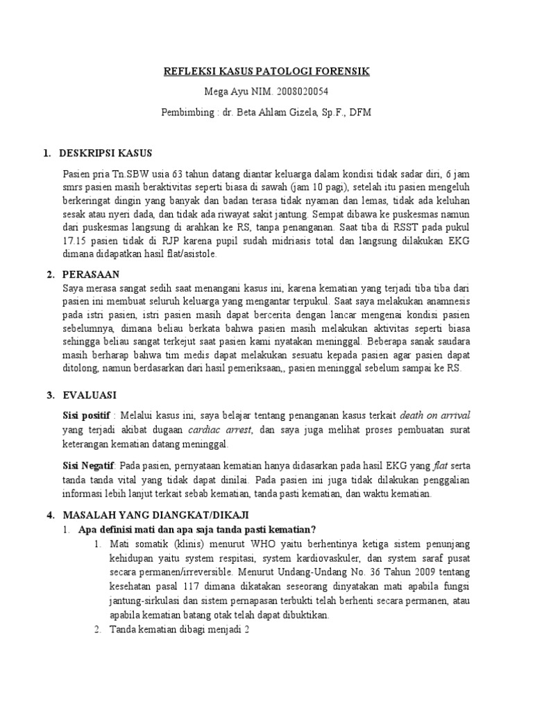Refleksi Kasus Patologi Forensik - Mega Ayu - 2008020054 | PDF Refleksi Kasus Patologi Forensik - Mega Ayu - 2008020054 | PDF