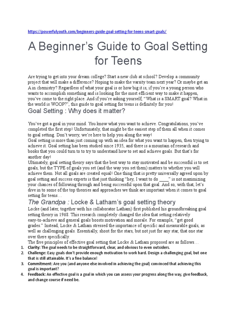 A Beginner's Guide To Goal Setting For Teens | PDF | Goal | Goal Setting