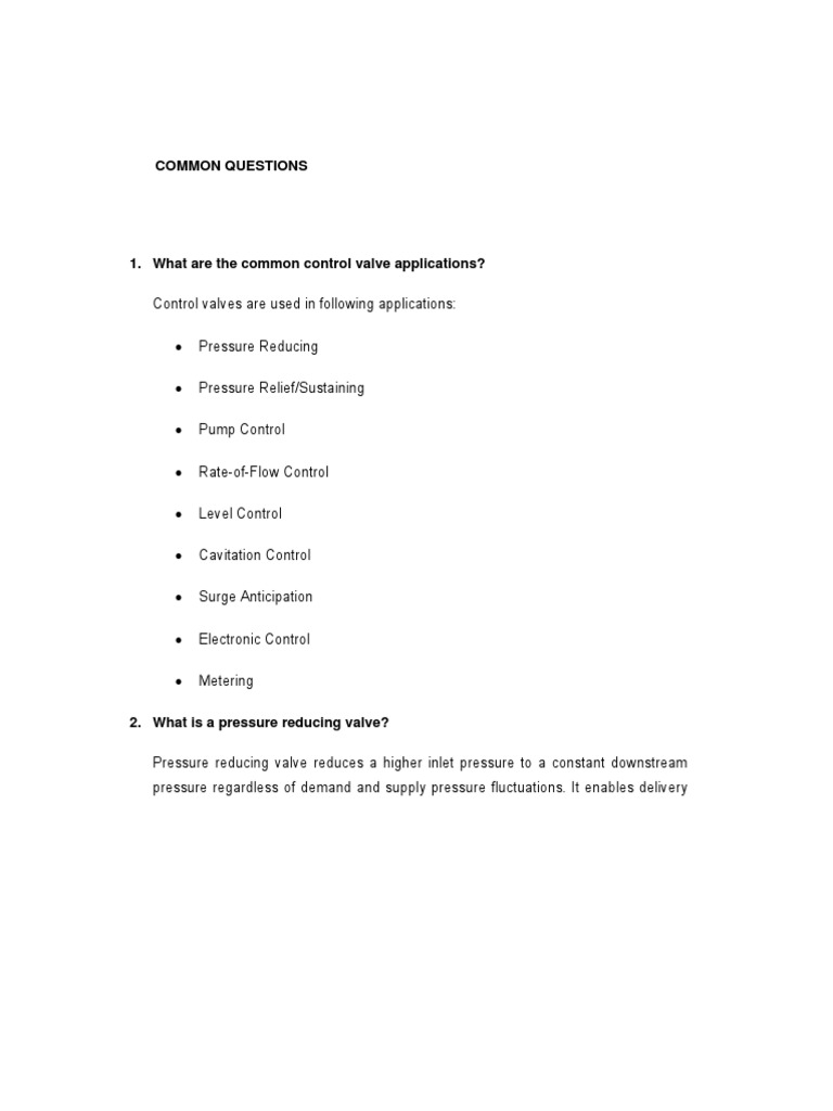 Control Valve Common Interview Questions | PDF | Valve | Pump