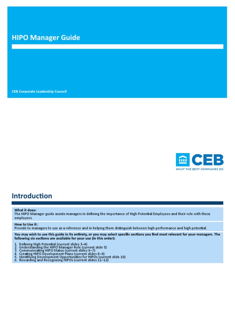 HIPO Manager Guide: CEB Corporate Leadership Council | PDF | Goal ...