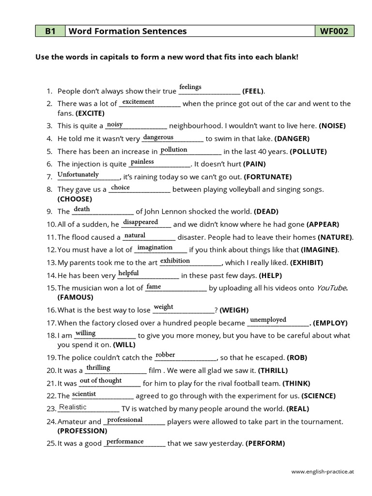 wf002 Word Formation Sentences | PDF