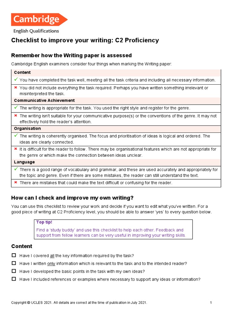 Improve Your English Checklist c2 | PDF | Cognition | Human Communication