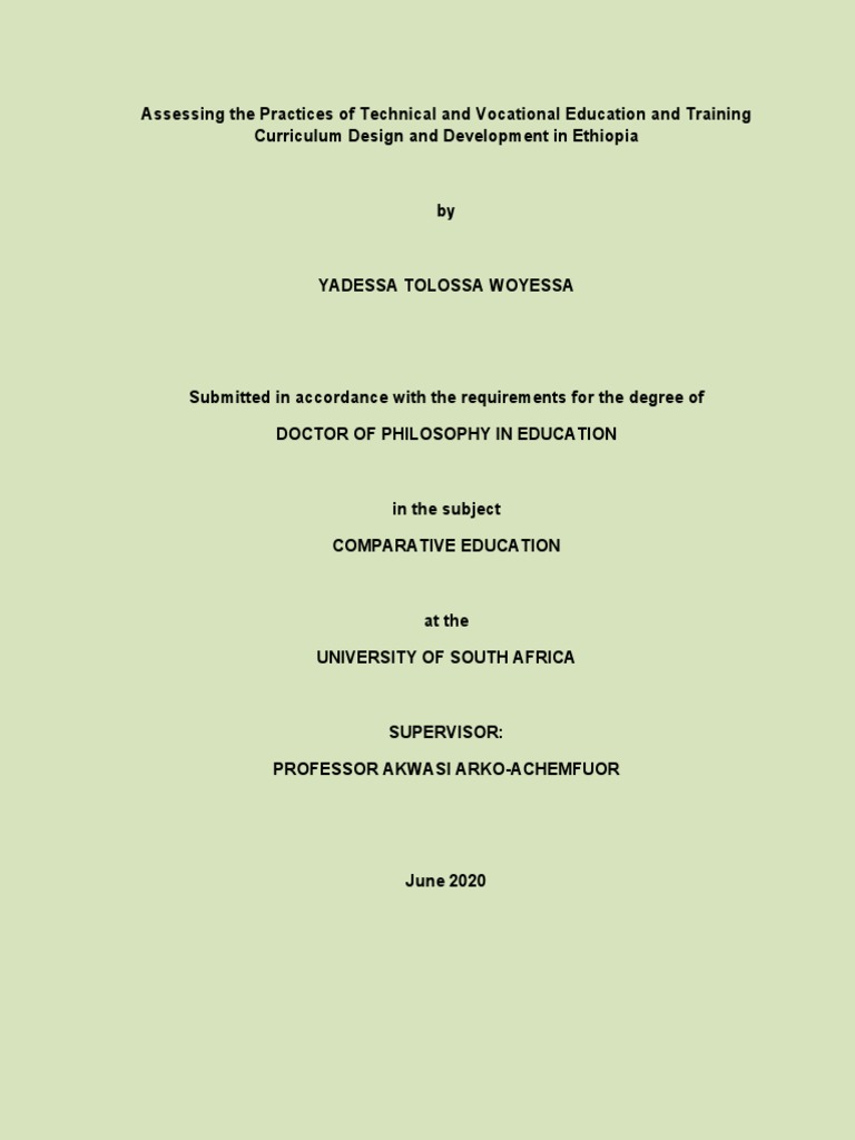 Thesis Yadessa Tolossa Woyessa | PDF | Vocational Education | Curriculum