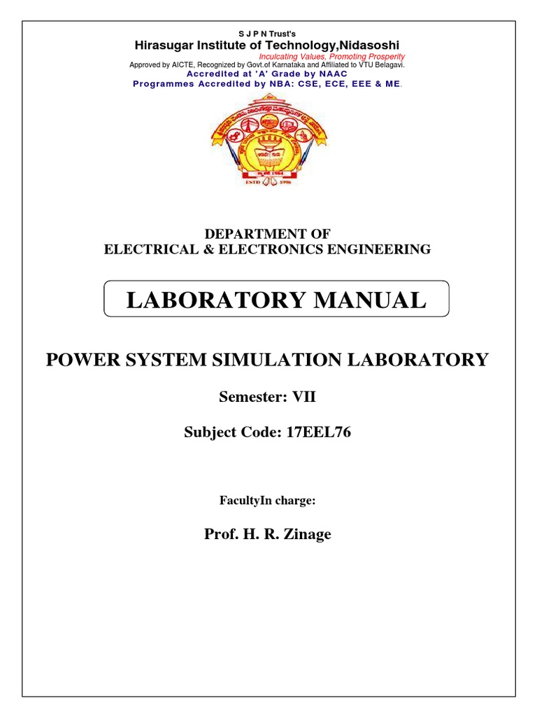 Laboratory Manual: Power System Simulation Laboratory | PDF | Electric ...