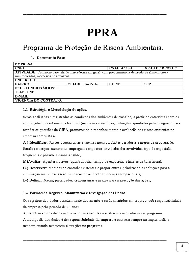 Modelo PPRA | Download grátis PDF | Iluminação pública | Crédito