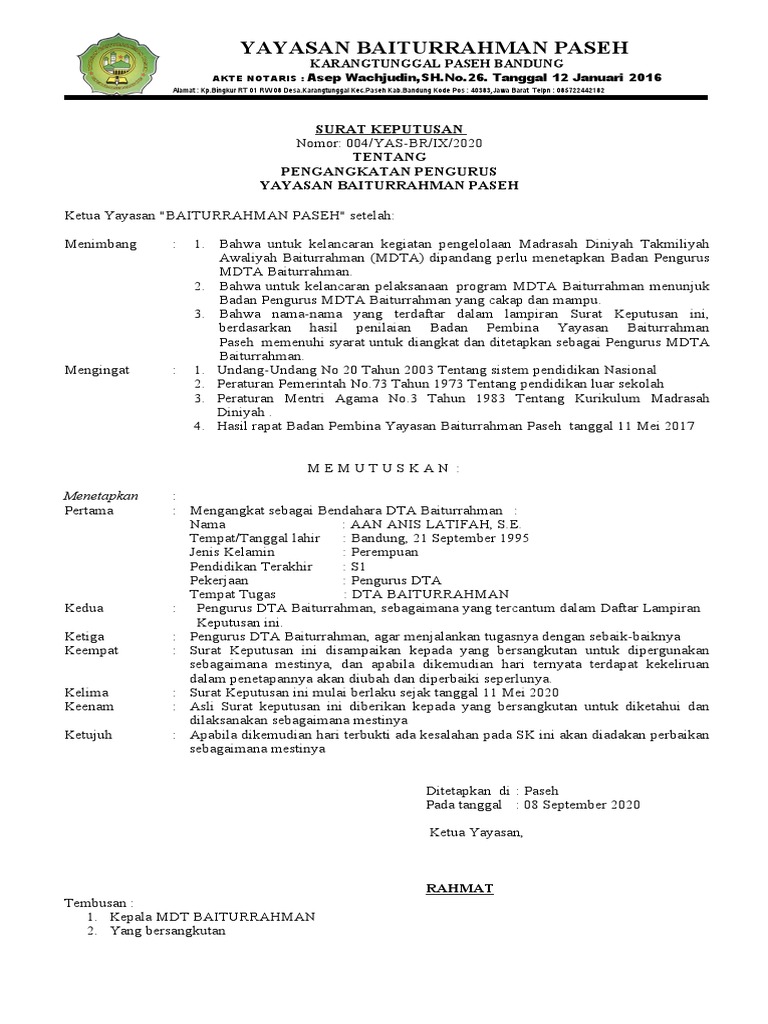 SK Pengurus Yayasan | PDF