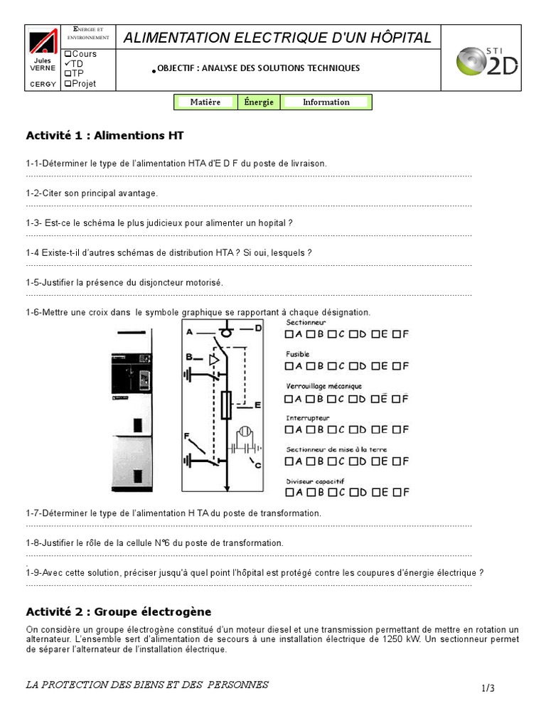 TD Alimentation Électrique D'un Hopital | PDF | Puissance (physique) | Énergie électrique