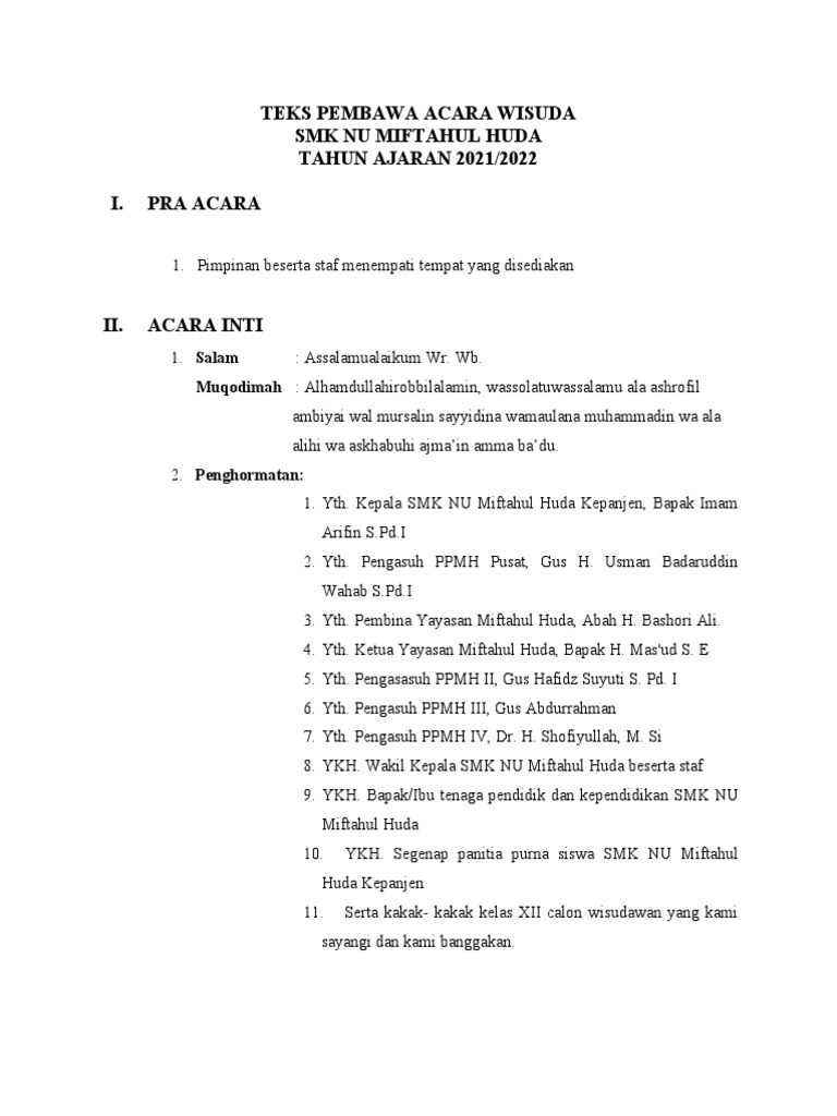 Teks Pembawa Acara Wisuda | PDF