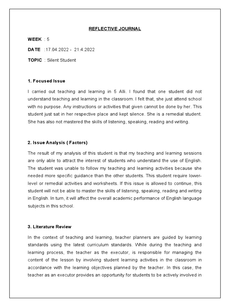 reflective journal week 5 | PDF | Teachers | Learning