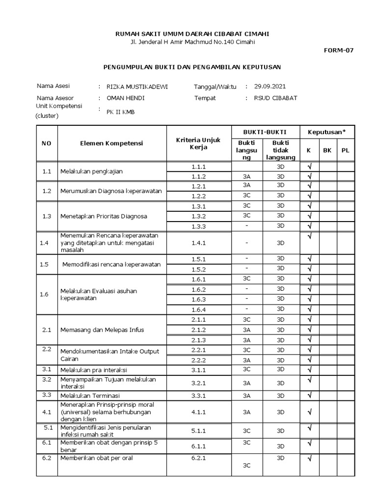 Form 07 Pelaksanaan Asesmen Dan Rekomendasi Pdf