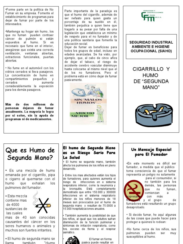 Triptico Cigarrillo y Humo de Segunda Mano | PDF | Adicción | Fumar tabaco
