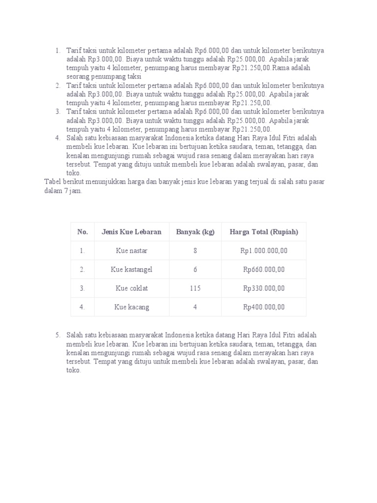 Tarif Taksi Untuk Kilometer Pertama Adalah Rp6 | PDF