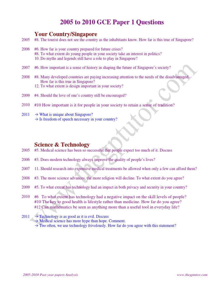 GP - 2005 To 2010 GCE Paper 1 Questions | PDF | Singapore | World Politics