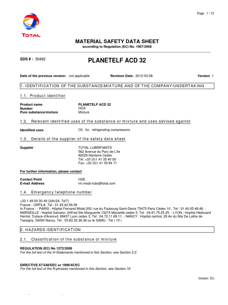 Planetelf Acd 32: Material Safety Data Sheet | PDF | Firefighting ...