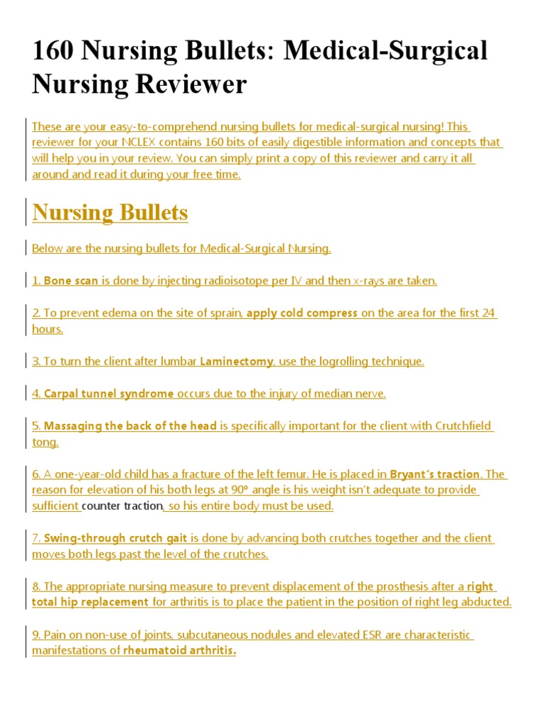 160 Nursing Bullets | PDF | Pain | Glaucoma