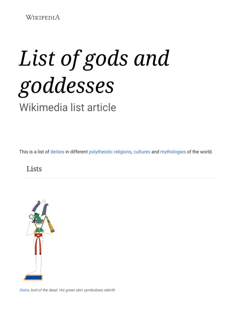 Comprehensive List of Deities | PDF | Deities | Dionysus