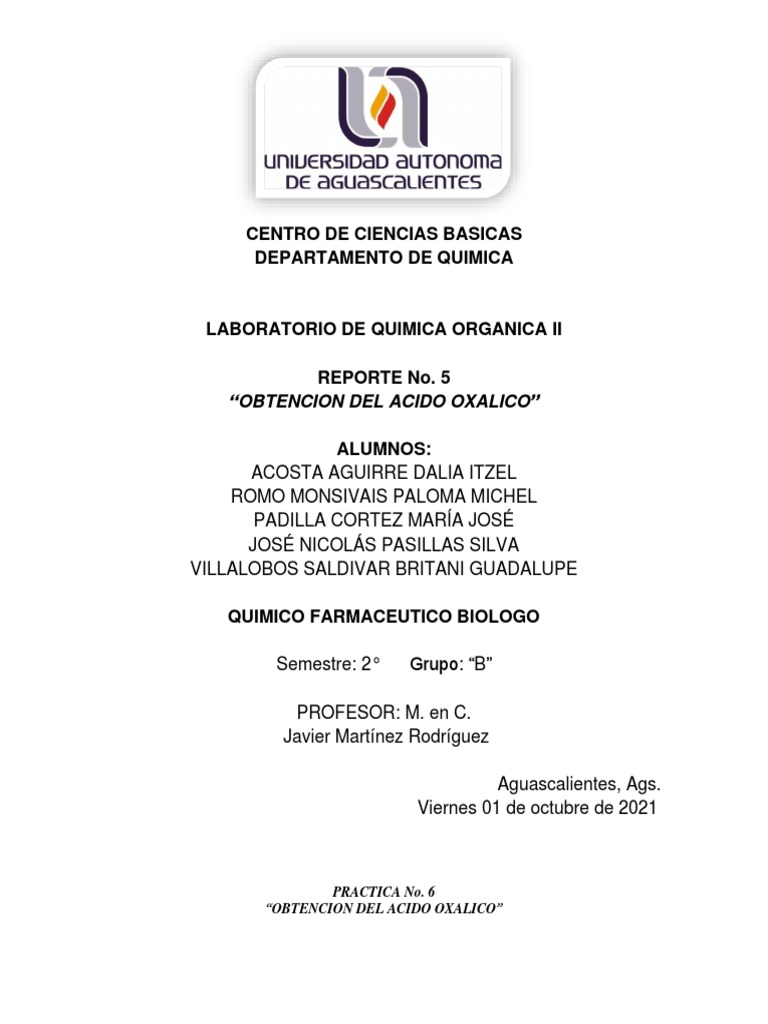 Obtención de Ácido Oxálico en Laboratorio | PDF | Ácido | Química