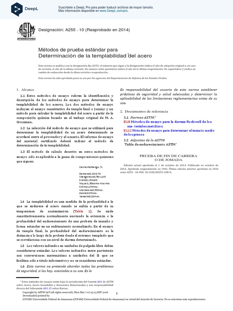 Astm A255 Es | PDF | Acero | Dureza