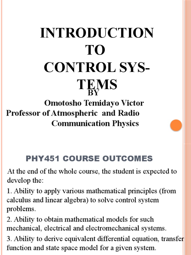 Introduction To Control Systems-Student-2021 - 2022 New | PDF | Control ...