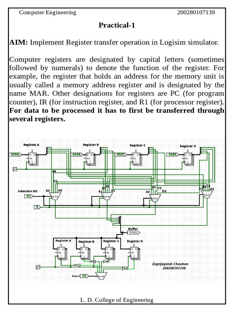Practical 1 Aim Implement Register Transfer Operation In Logisim Simulator Pdf Central