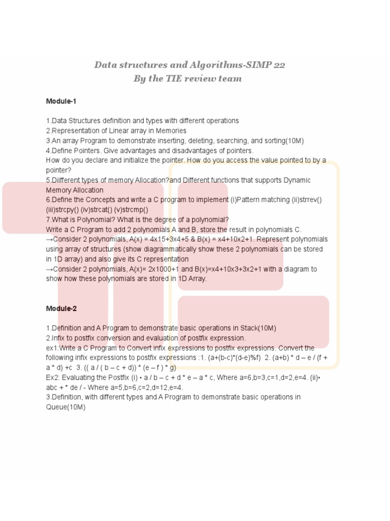 Data Structures and Algorithms Super Imp | PDF | Computer Data ... Data Structures and Algorithms Super Imp | PDF | Computer Data ...
