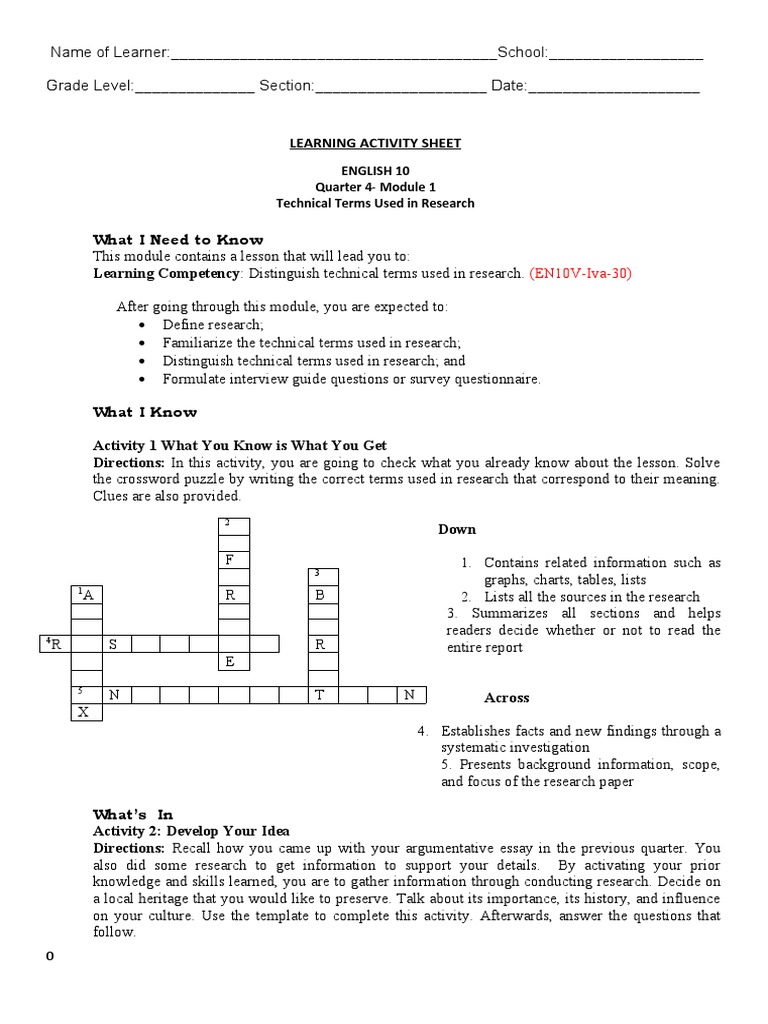 English 10 Quarter 4-Module 1 Technical Terms Used in Research ...