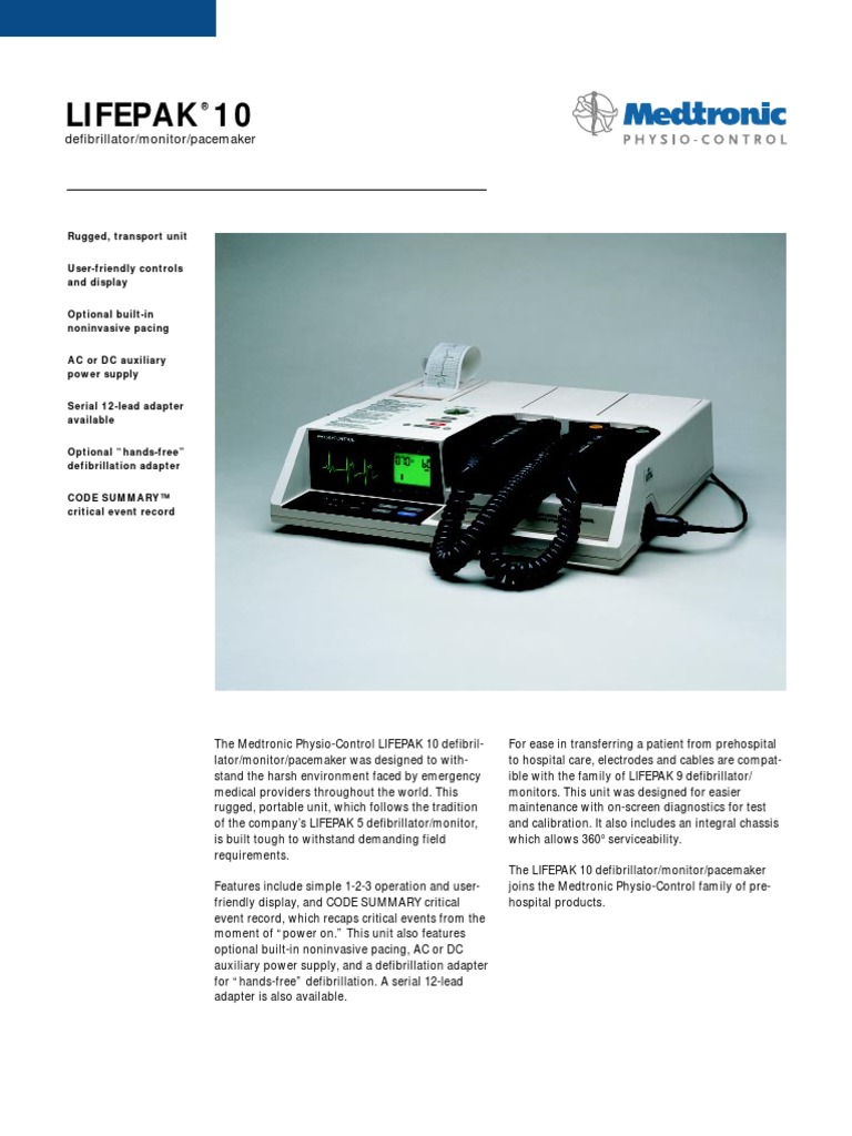 Medtronic Physio Control Lifepak 10 Defibrillator | PDF | Artificial ...