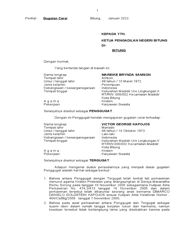 Gugatan Cerai Bu Mey | PDF