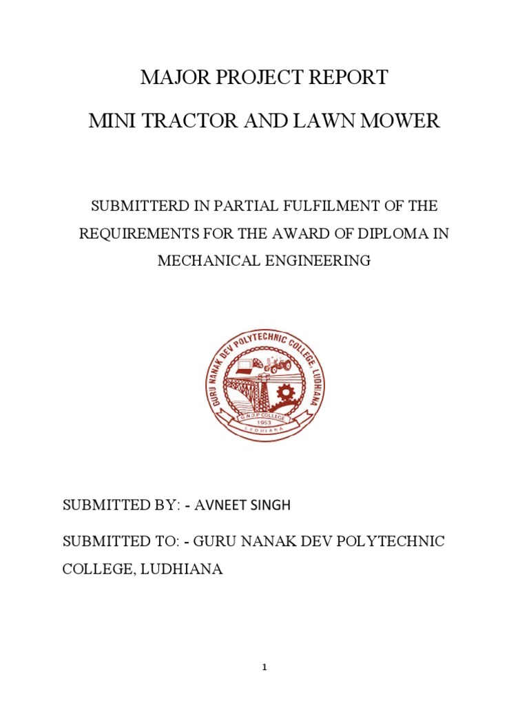 Mini Tractor Project Report | PDF | Lawn Mower | Tractor