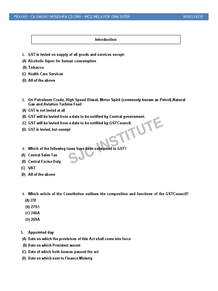 CMA Inter IDT MCQ Booklet | PDF | Value Added Tax | Invoice