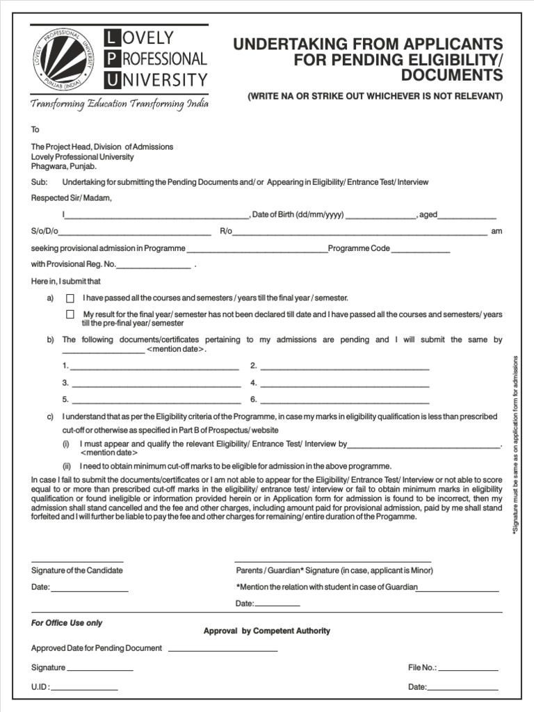 Undertaking for Pending Document Submission | PDF | Finance & Money ...