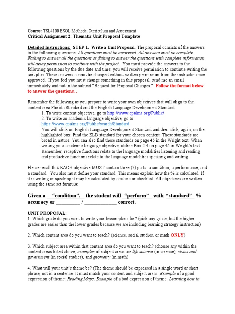Critical Assignment 2: Thematic Unit Proposal Template Detailed ...
