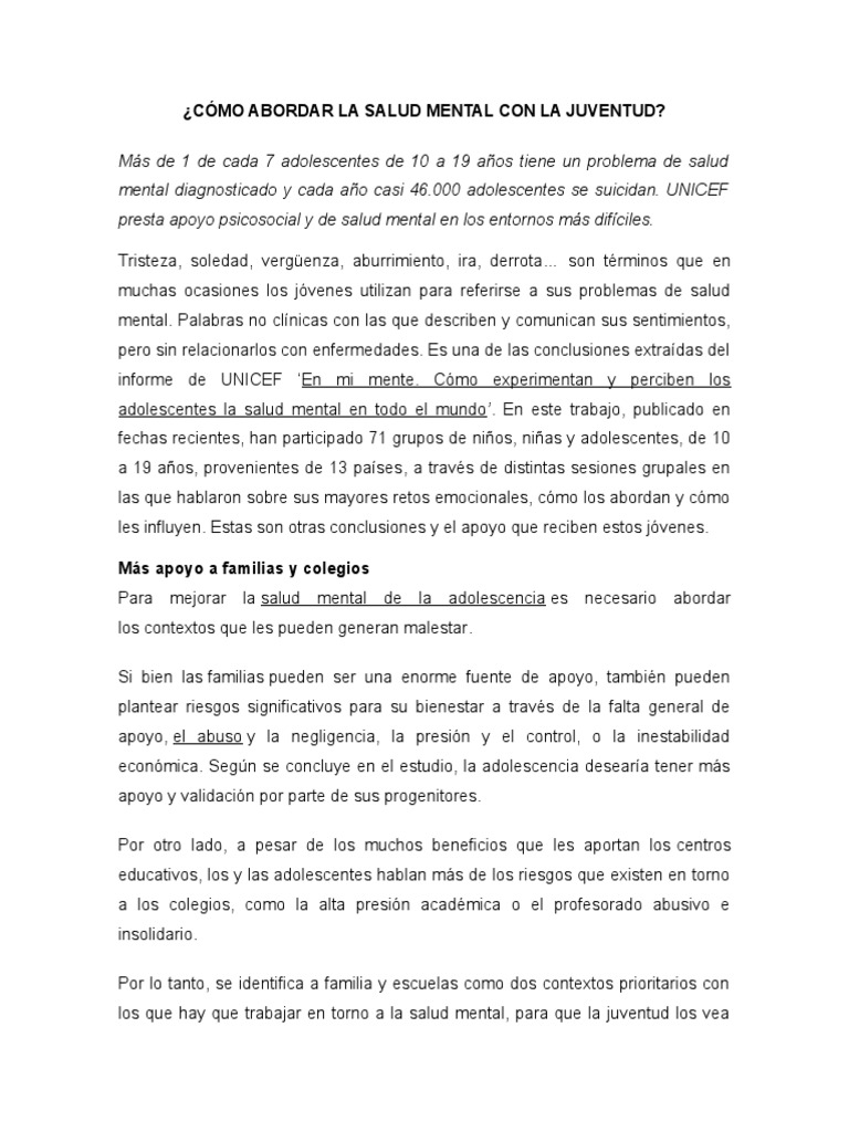 Salud Mental en Adolescentes: Retos y Apoyo | PDF | Salud mental | Juventud