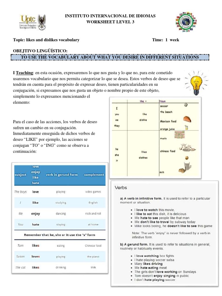 Likes and Dislikes Activities | PDF | Lingüística | Verbo