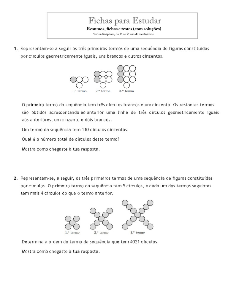 Ficha Matemática 7 Ano Sequencias | PDF | Sequência | Matemática